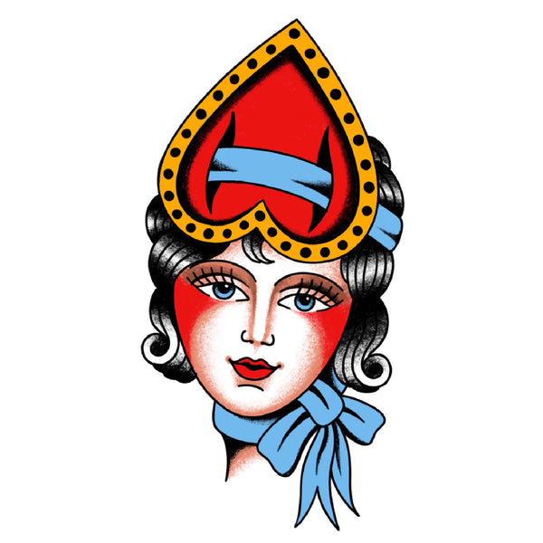 Lady head with heart by Aiden Knowles – Cloak and Dagger Tattoo London